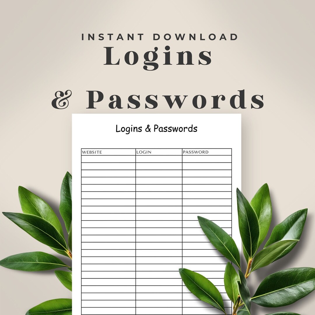 Printable Password Tracker, Login Password Book, Instant Download PDF ...