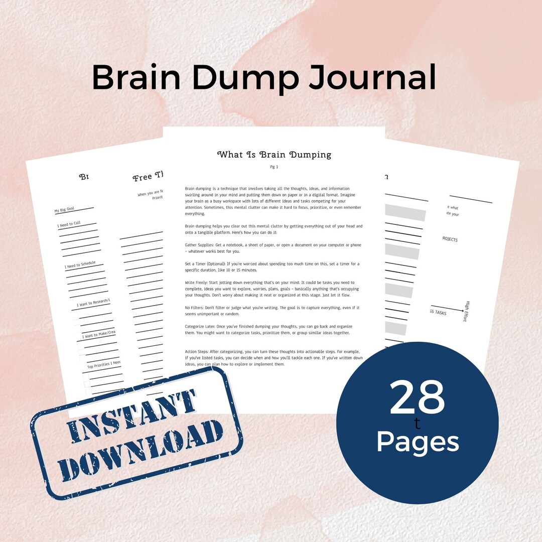 Brain Dump Journal Priority Matrix Mental Health Check-in - Etsy