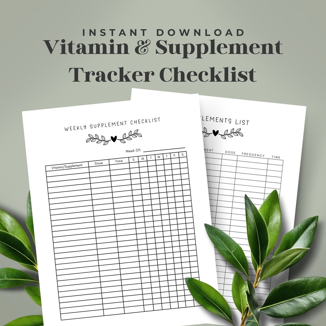Printable Vitamin Checklist, Supplement Tracker, Supplement Reminder ...