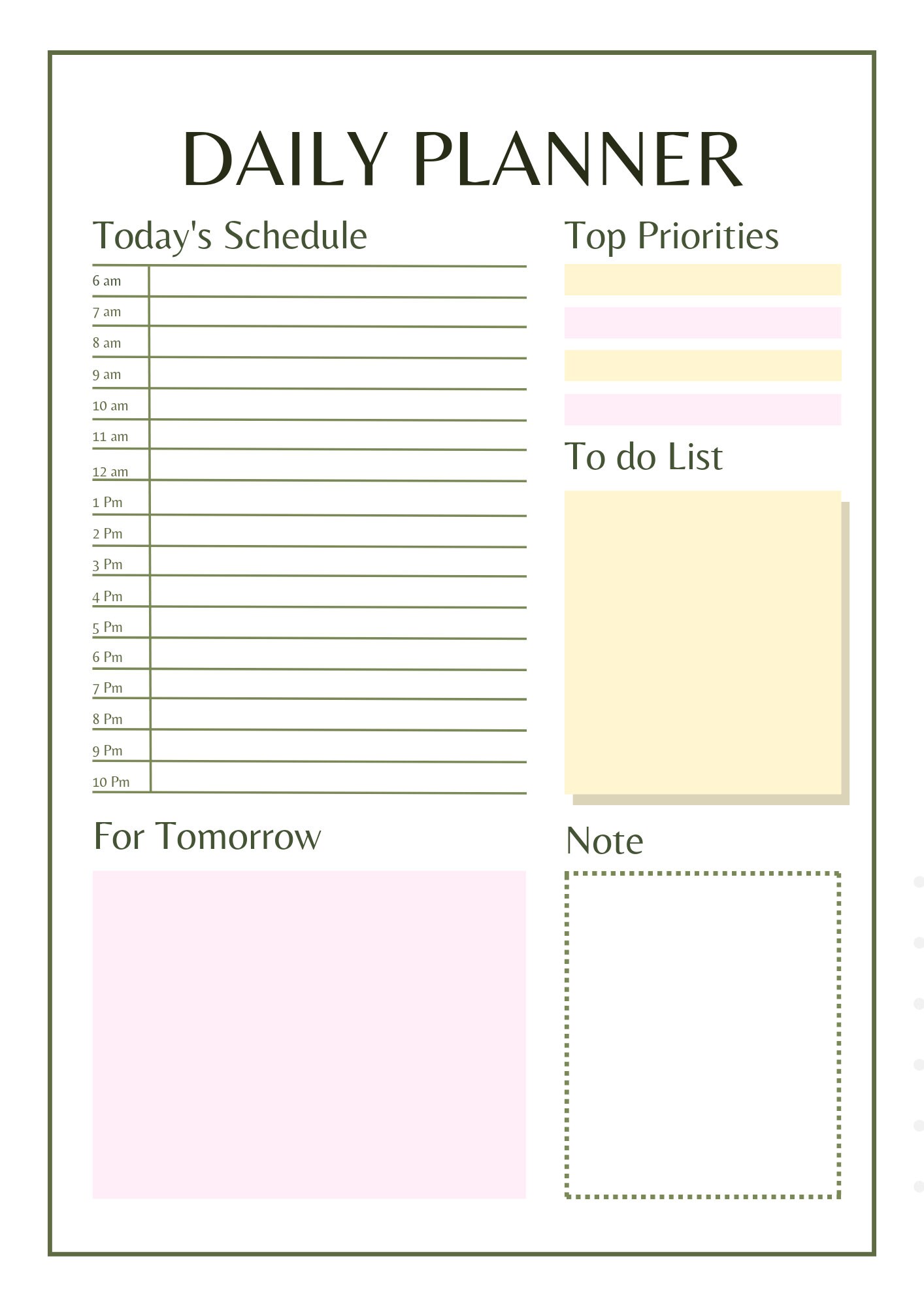 Green, Pink, Yellow Simple Daily Planner Editable Planner to Schedule ...
