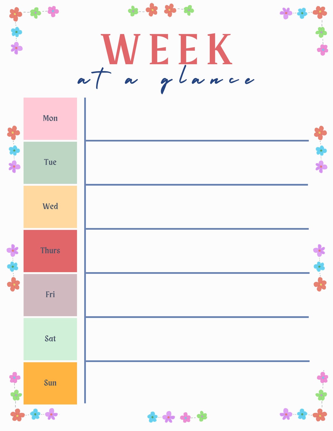Colorful Weekly Planner to Schedule for Week, To-do List Editable ...