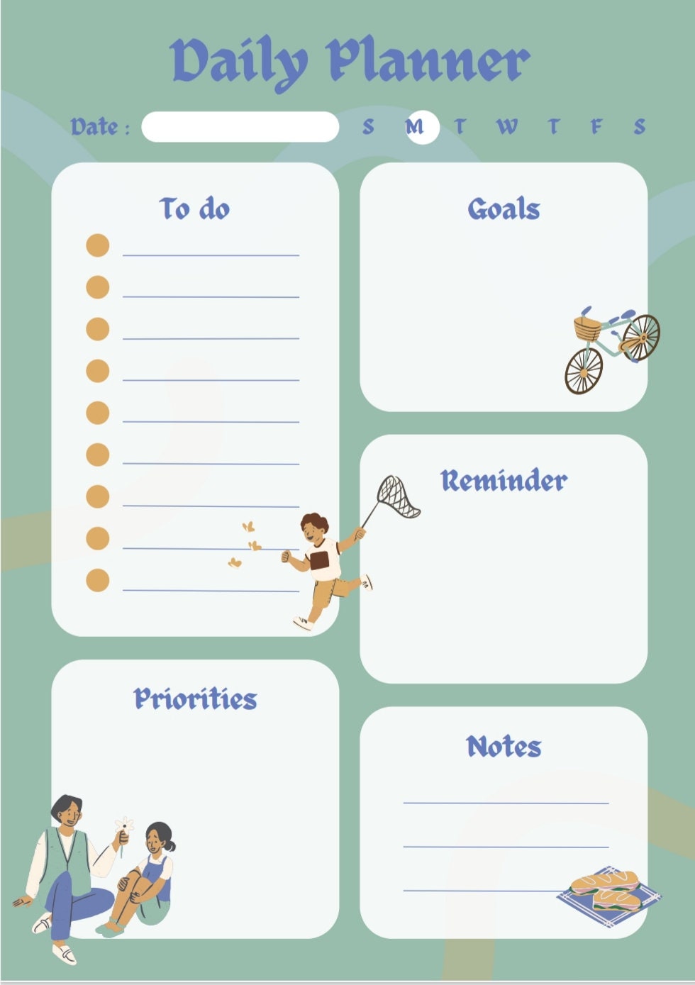 Simple Cute Picnic Multicolour Daily Planner, To-do List Editable ...