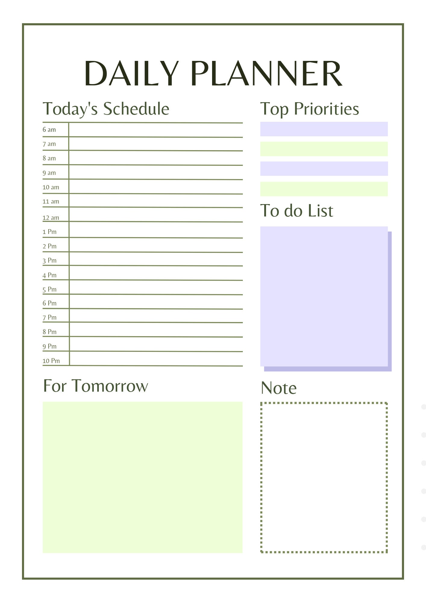 Green, Pink, Yellow Simple Daily Planner Editable Planner to Schedule ...