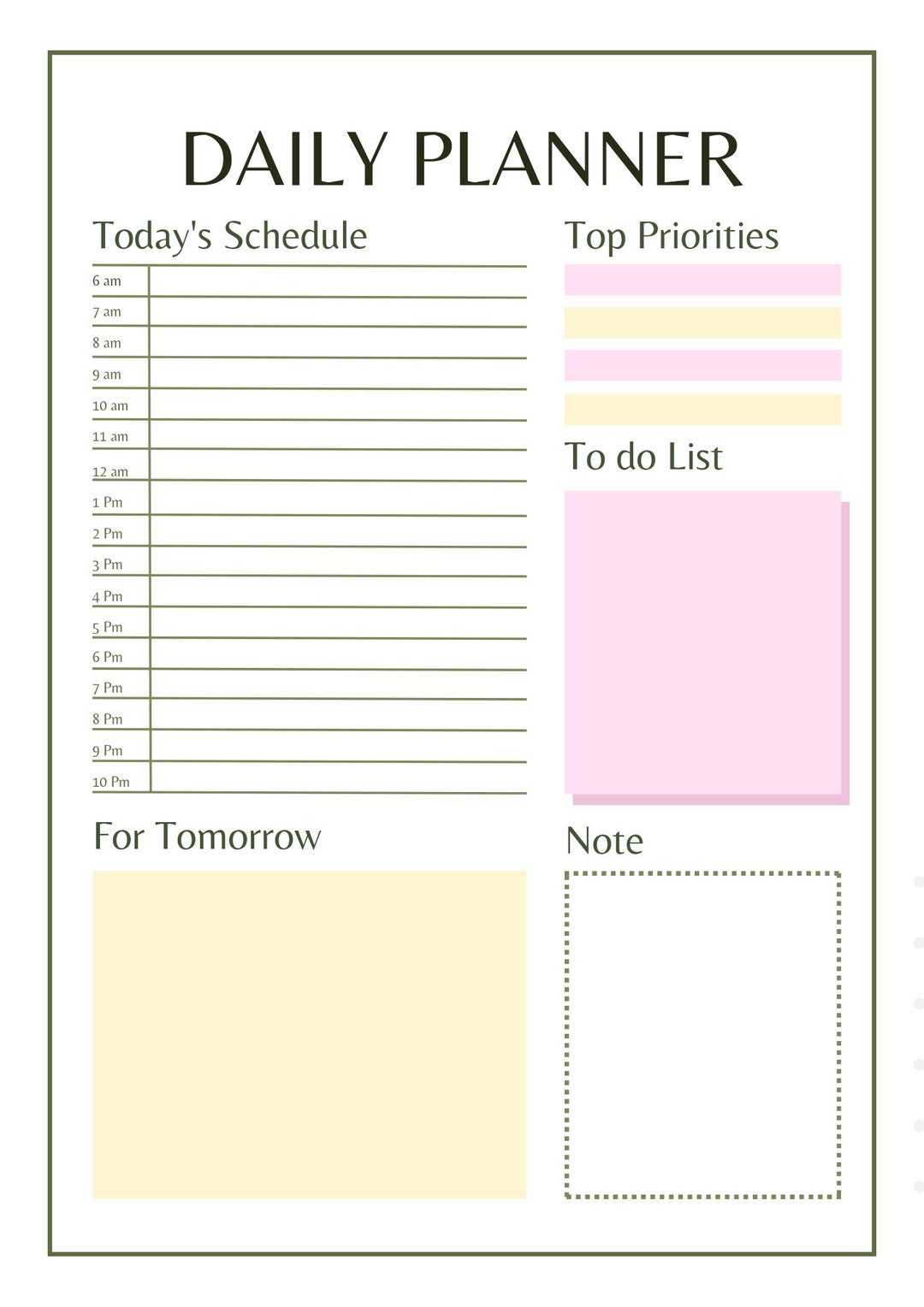 Green, Pink, Yellow Simple Daily Planner Editable Planner to Schedule ...