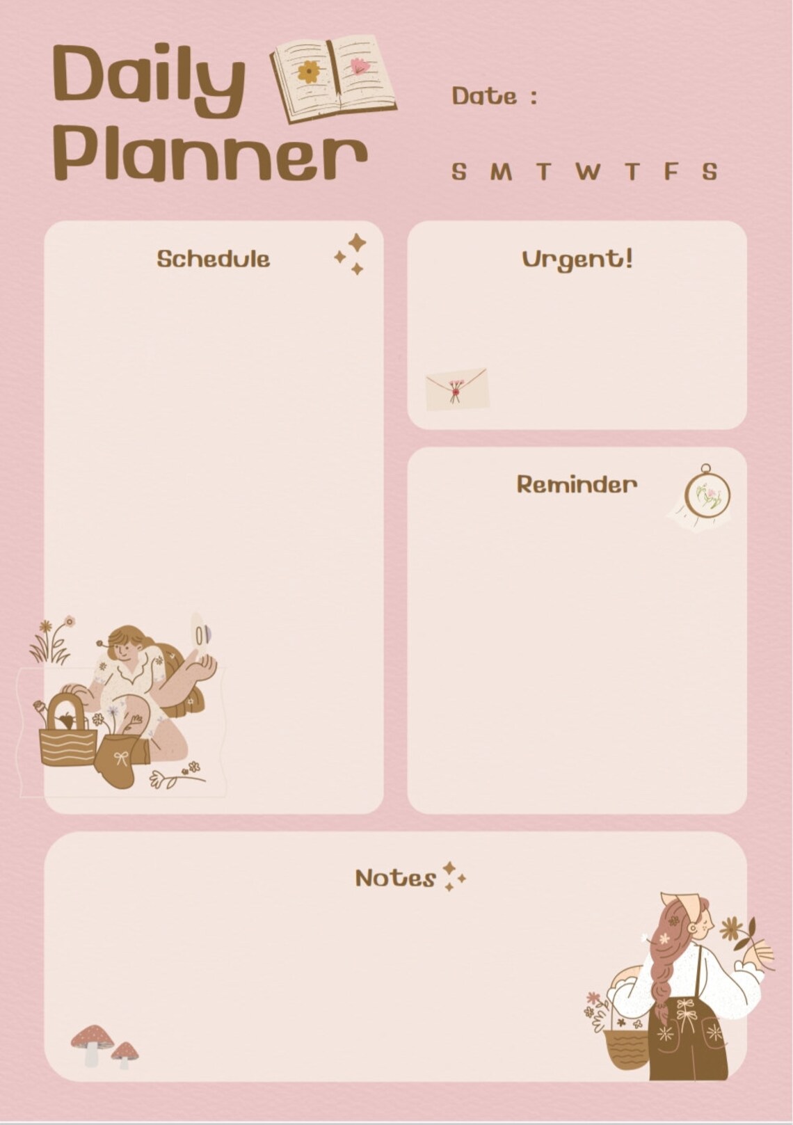 Beige Brown Texture Cute Cottagecore Daily Planner A4, Editable Undated ...