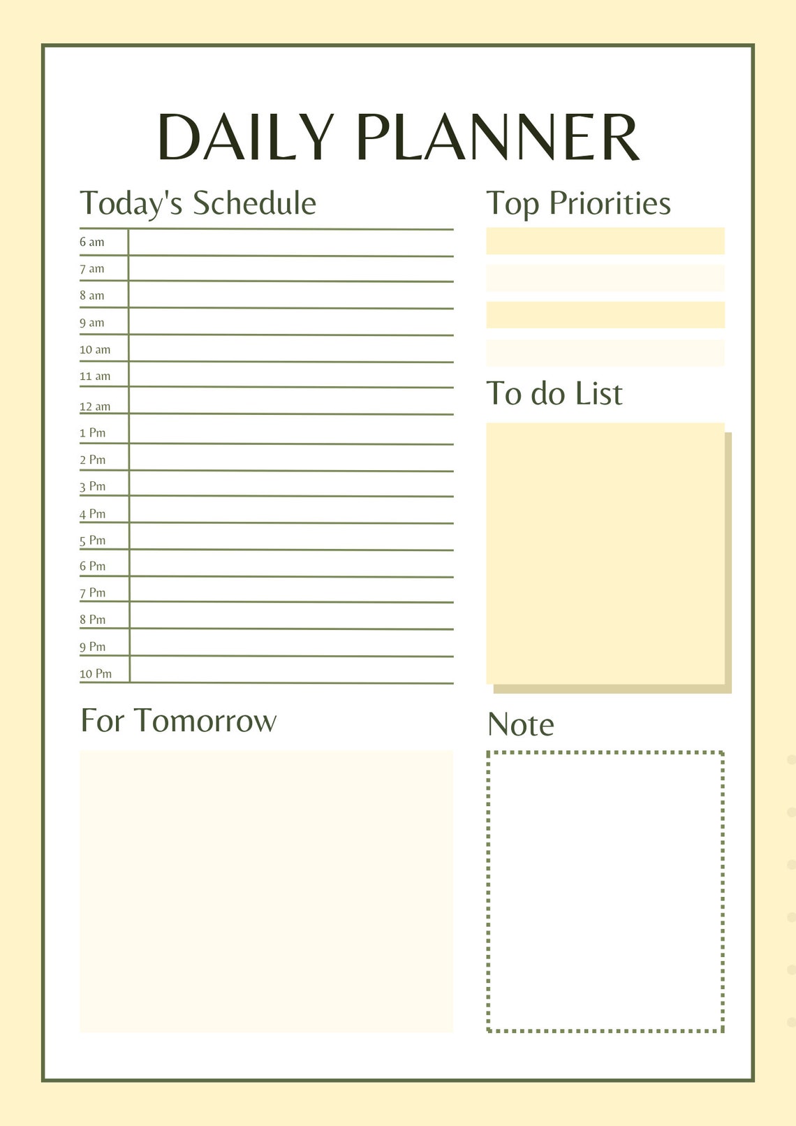 Green, Pink, Yellow Simple Daily Planner Editable Planner to Schedule ...