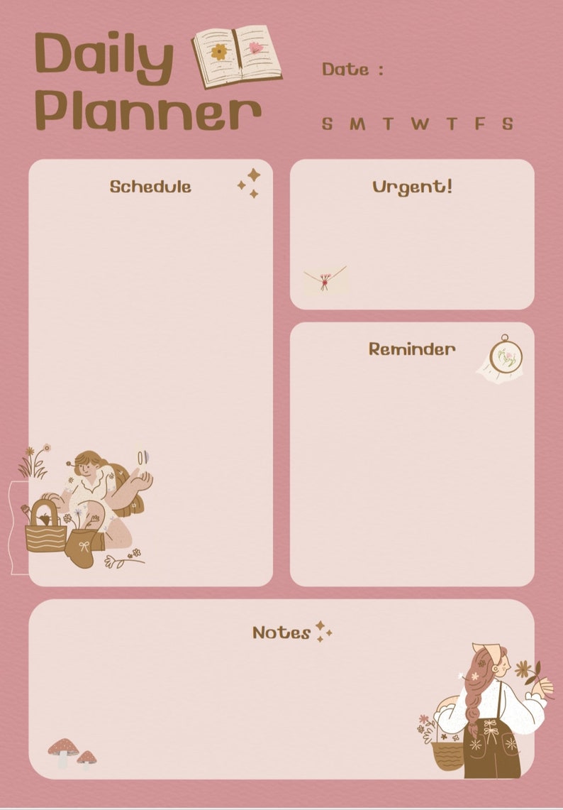 Beige Brown Texture Cute Cottagecore Daily Planner A4, Editable Undated ...