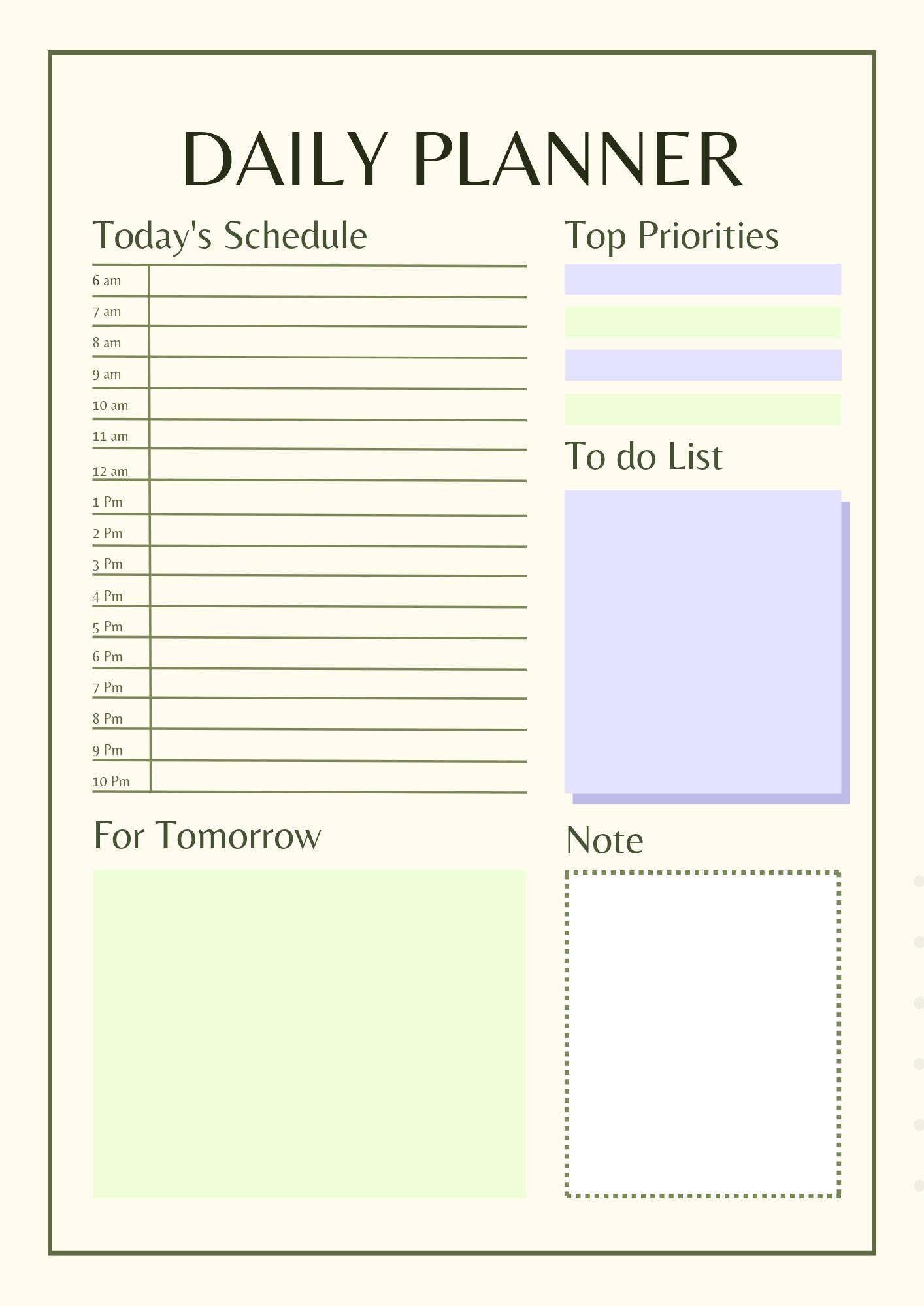 Green, Pink, Yellow Simple Daily Planner Editable Planner to Schedule ...