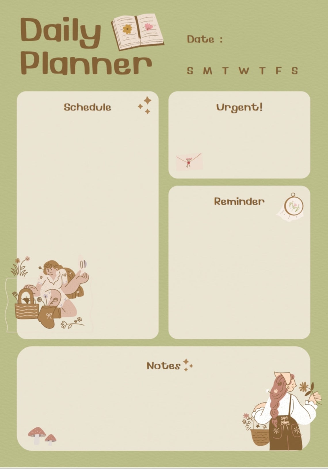 Beige Brown Texture Cute Cottagecore Daily Planner A4, Editable Undated ...