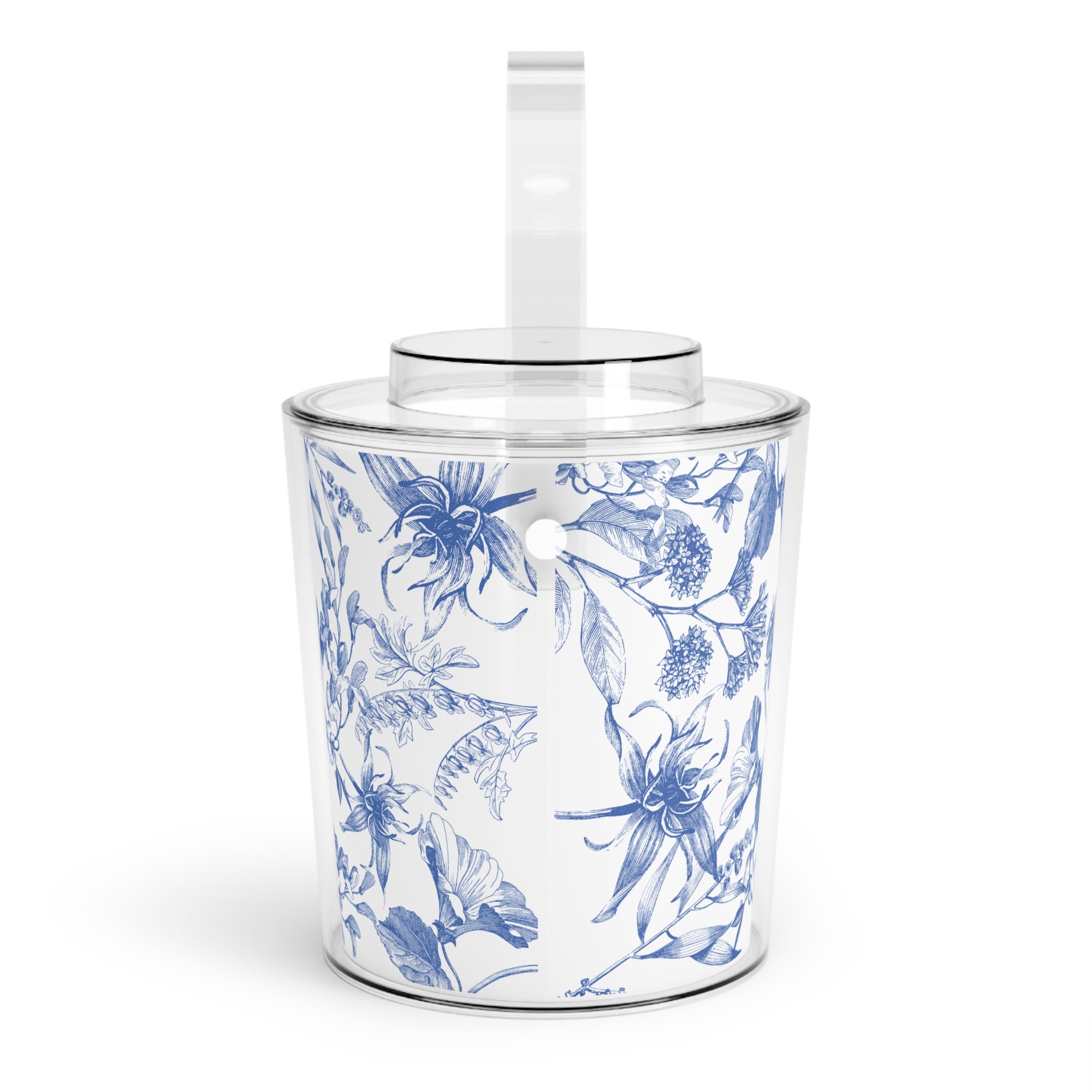 Blue and White Floral Ice Bucket With Tongs personalization Available ...