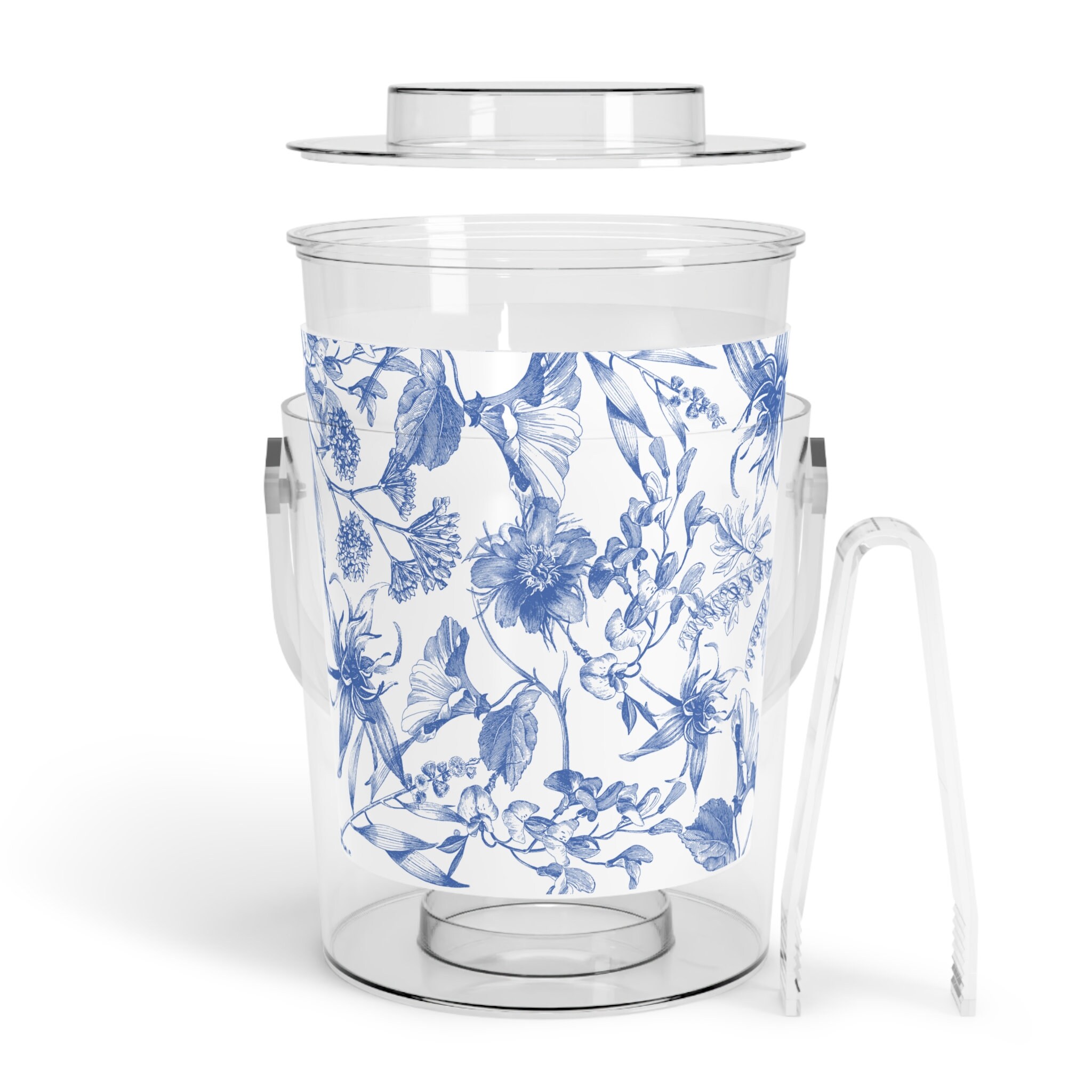 Blue and White Floral Ice Bucket With Tongs personalization Available ...