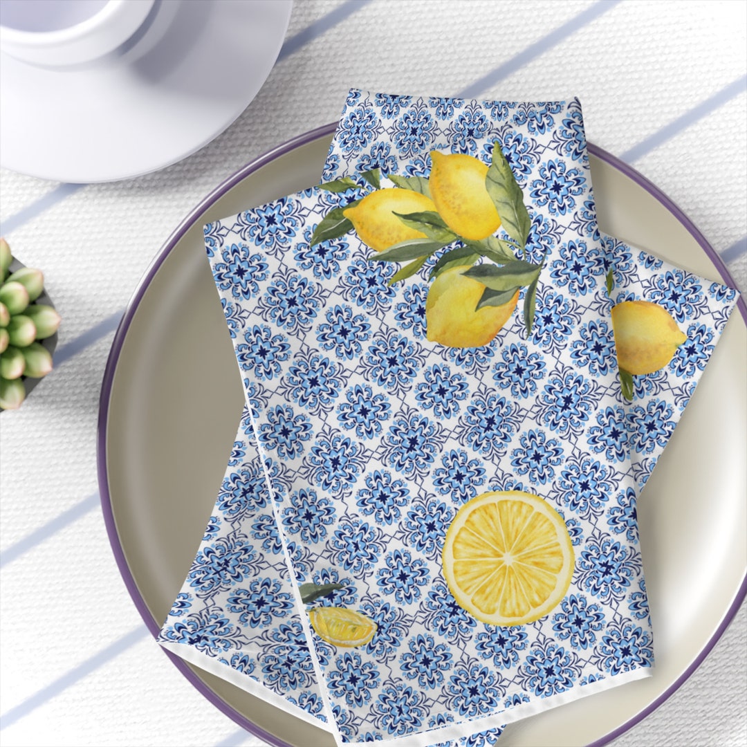 Blue Italian Pattern and Lemon Accent Cloth Napkins Set of 4 - Etsy