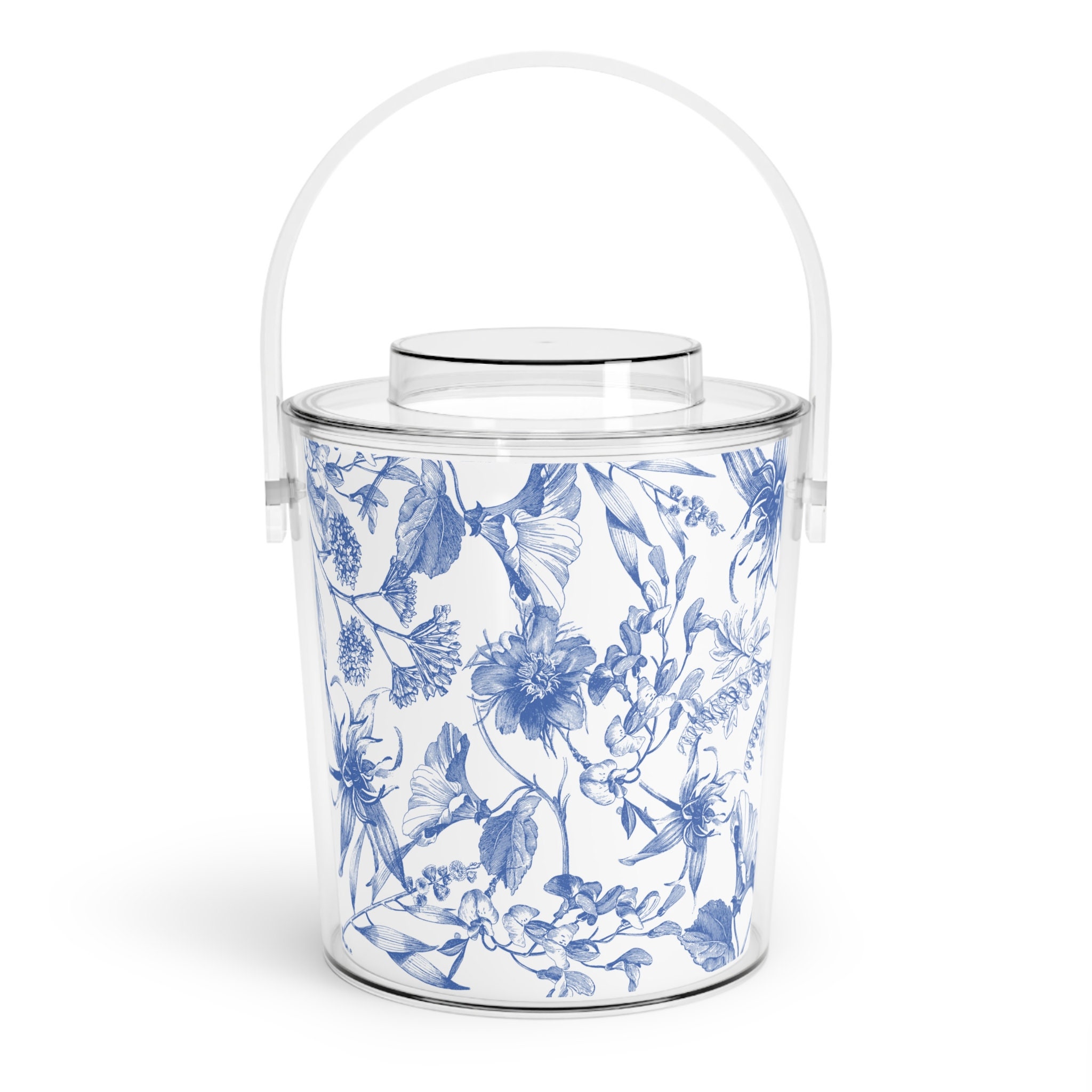Blue and White Floral Ice Bucket With Tongs personalization Available ...