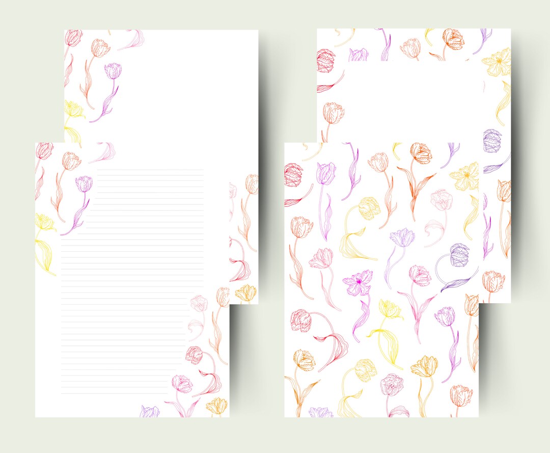 Printable Writing Paper | Tulips | Flower Stationary | A4 | US Letter ...