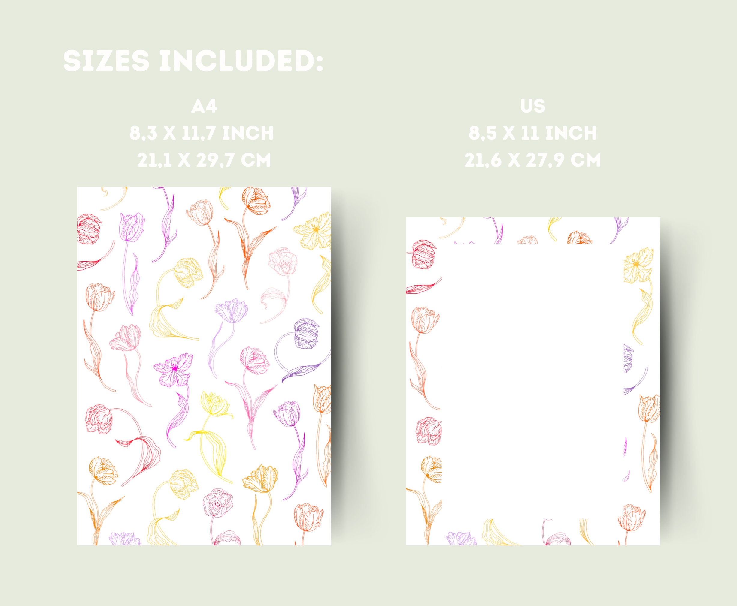 Printable Writing Paper | Tulips | Flower Stationary | A4 | US Letter ...