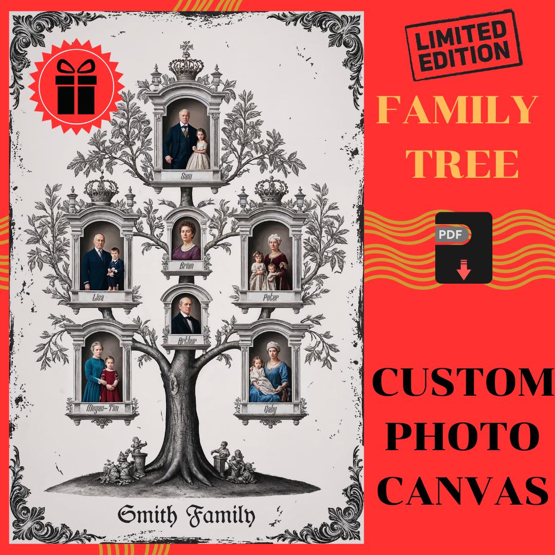 Bespoke Illustrated Family Tree Portrait With Photographs Royal Style ...