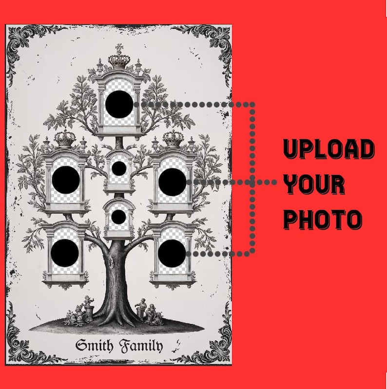Bespoke Illustrated Family Tree Portrait With Photographs Royal Style ...