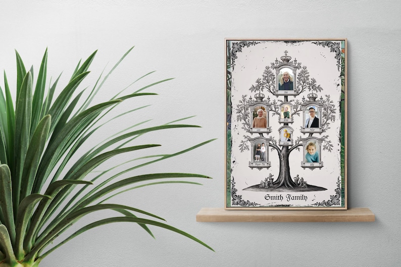 Bespoke Illustrated Family Tree Portrait With Photographs Royal Style ...