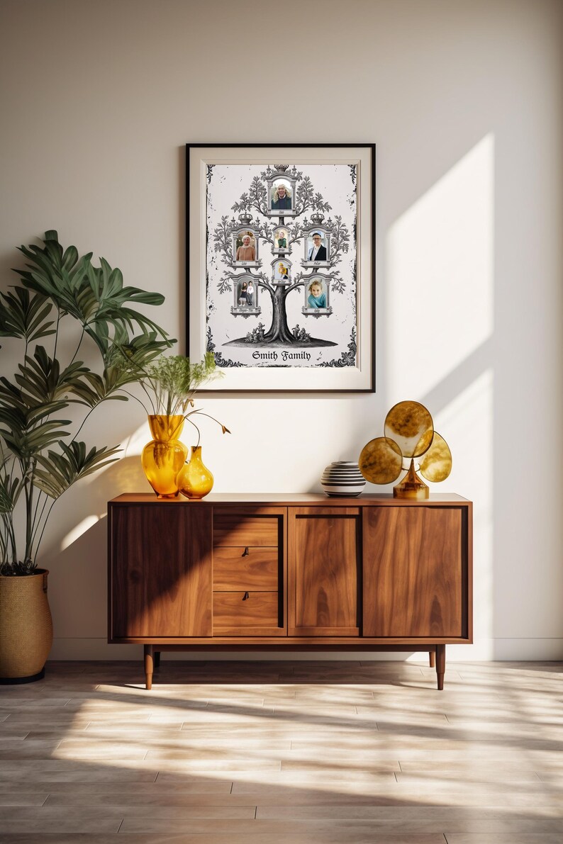 Bespoke Illustrated Family Tree Portrait With Photographs Royal Style ...