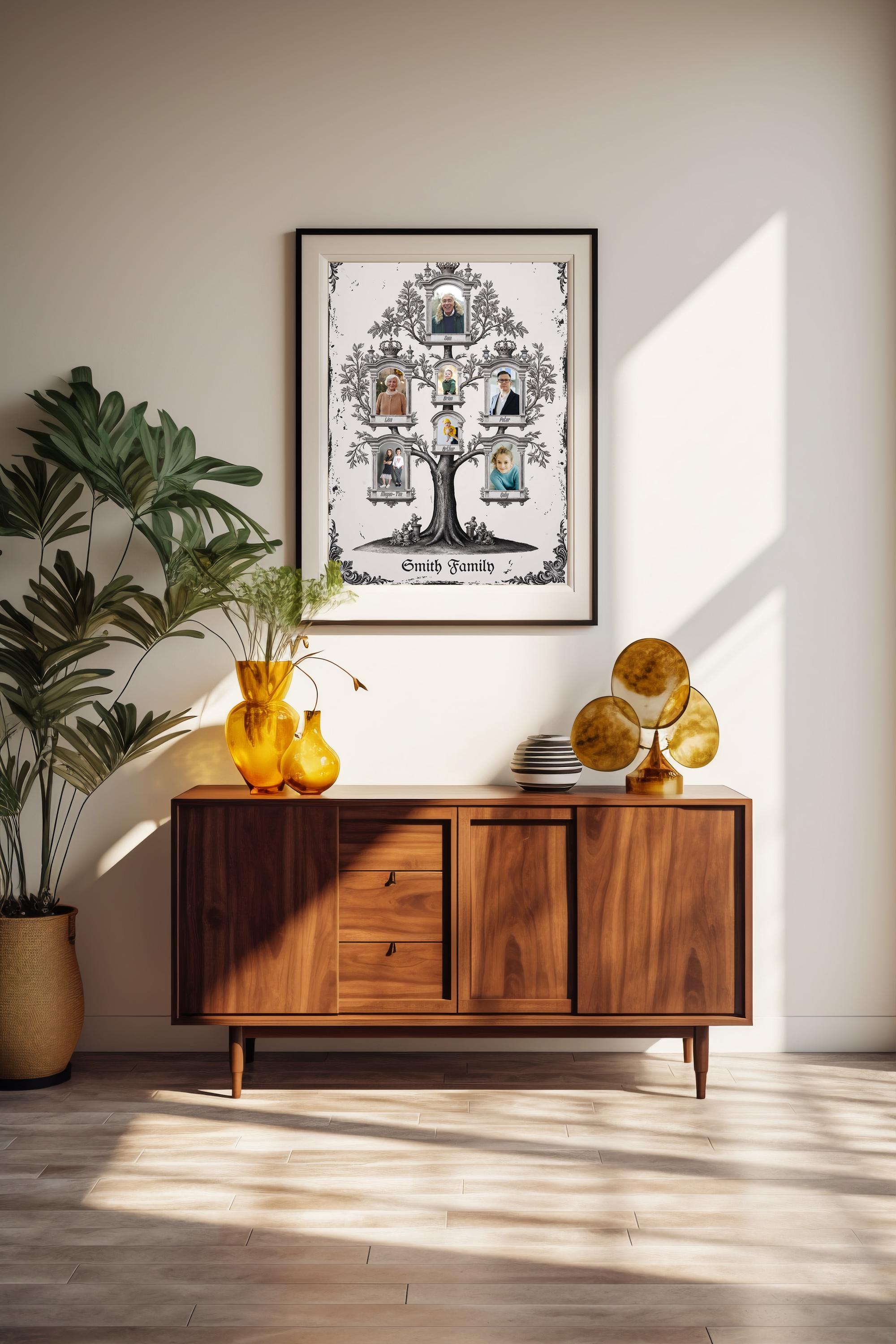 Bespoke Illustrated Family Tree Portrait With Photographs Royal Style ...