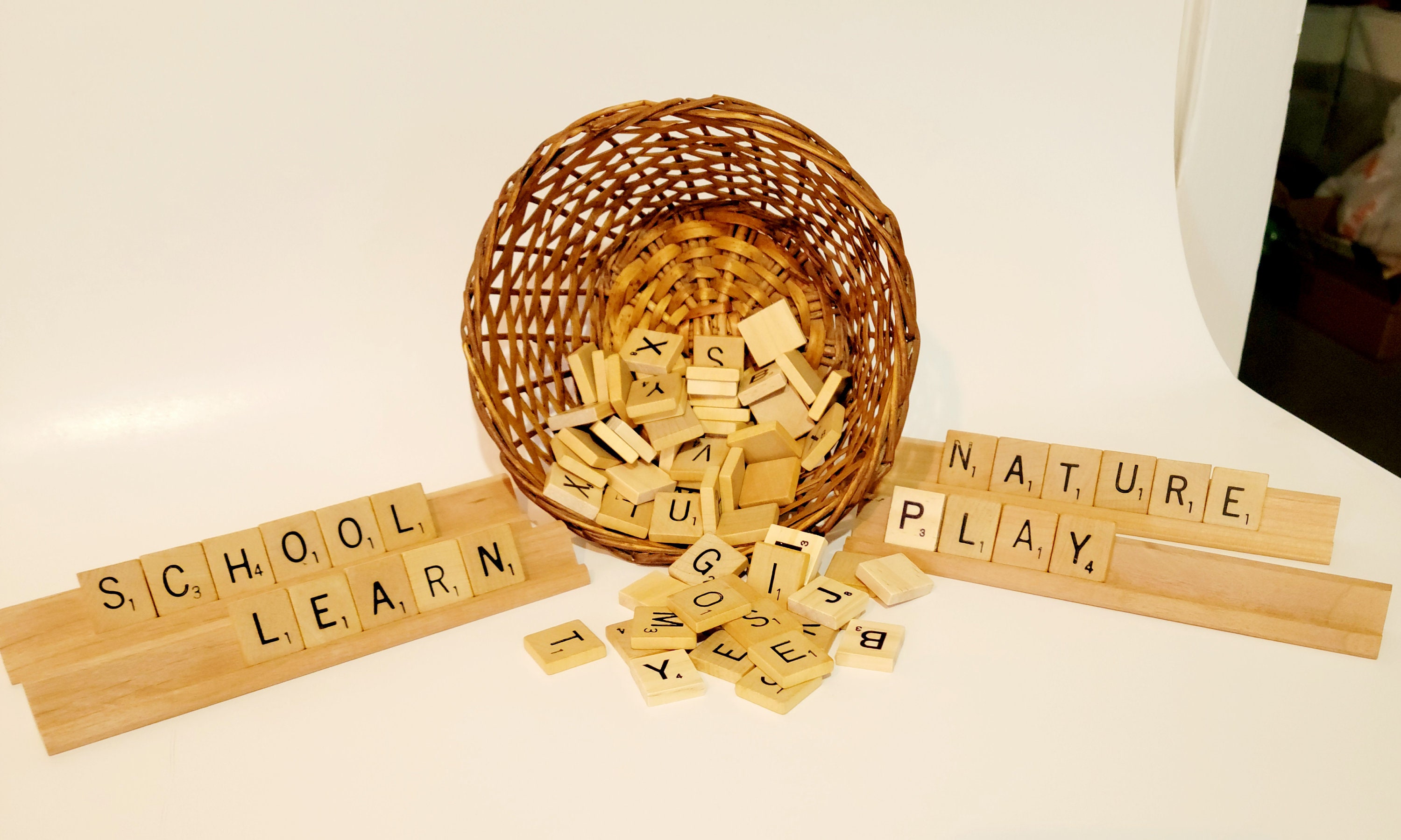 Vintage Scrabble Tiles and Holders. Learning Tool for Preschool and ...