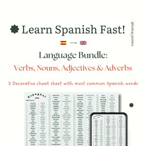 Mint Green Spanish Cheat Sheet Poster Bundle Most Common Spanish Verbs ...