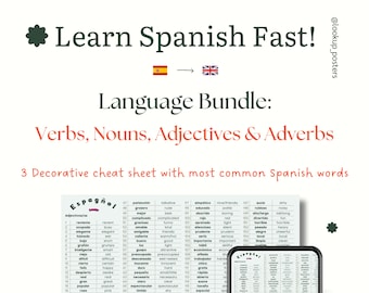 Blue Spanish Cheat Sheet Poster Bundle - Most Common Spanish Verbs ...