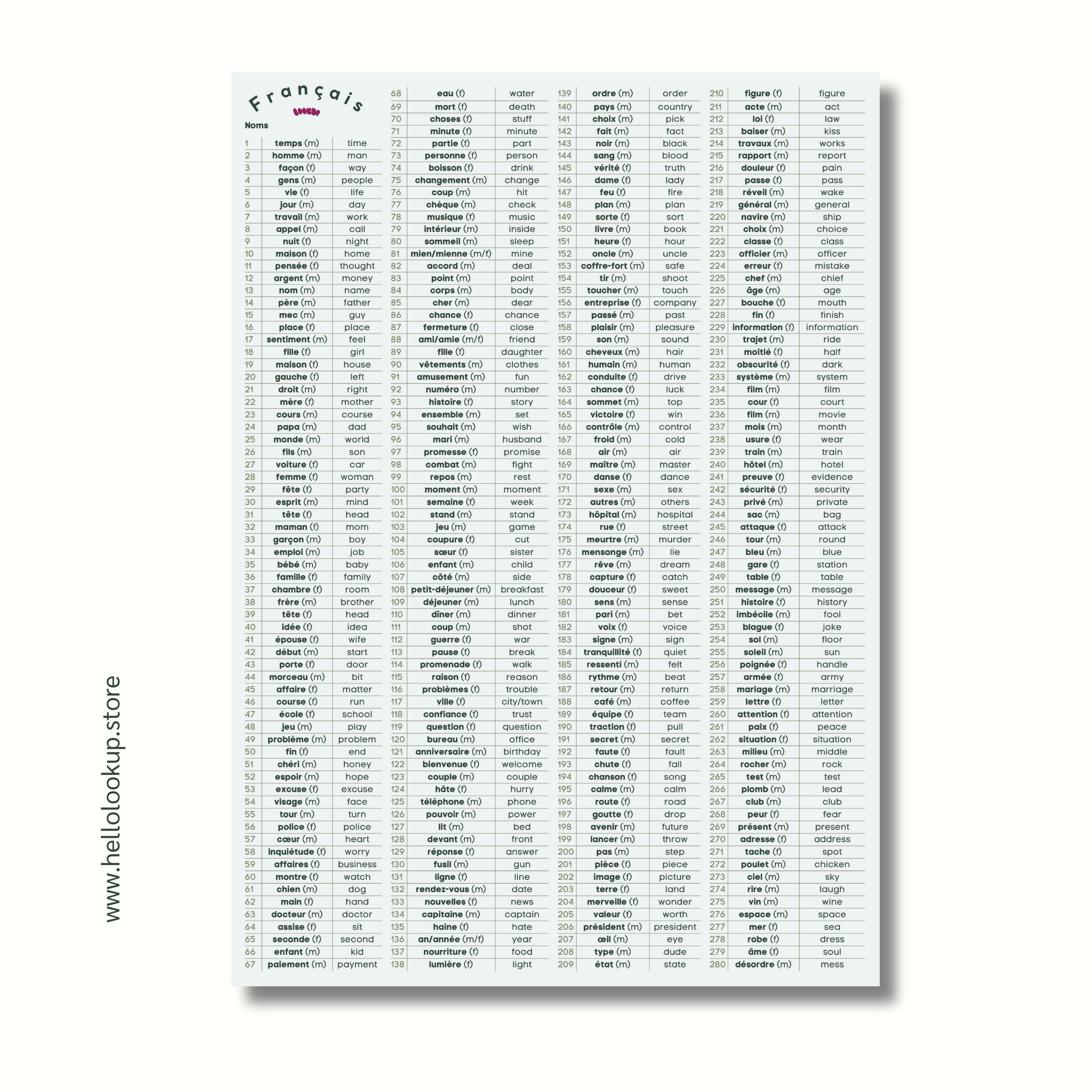 Mint Green French Cheat Sheet Poster Bundle - Most Common French Verbs ...