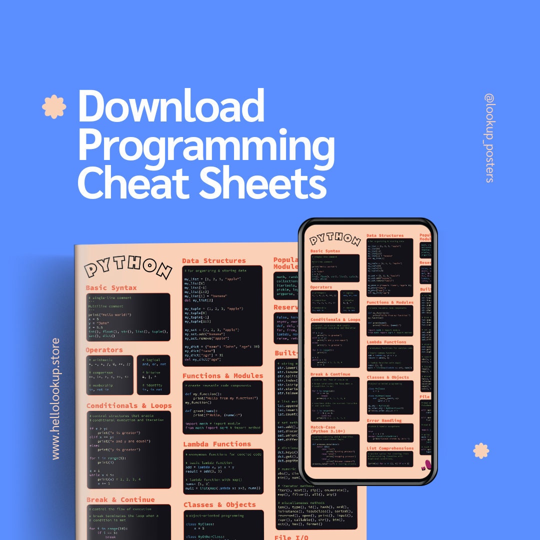 Orange Python Programming Cheat Sheet Poster Stylish Python - Etsy
