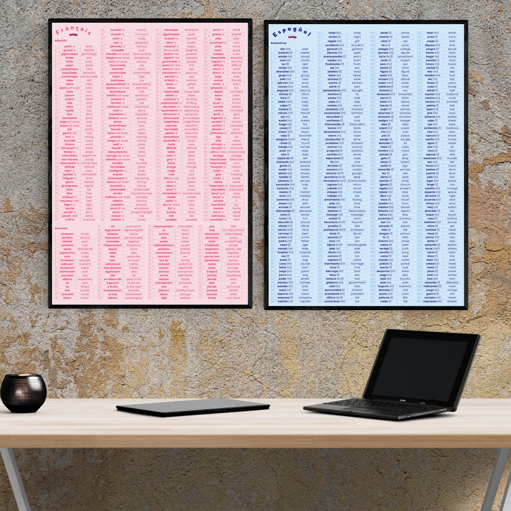 Pink French Cheat Sheet Poster - Most Common French Adjectives ...