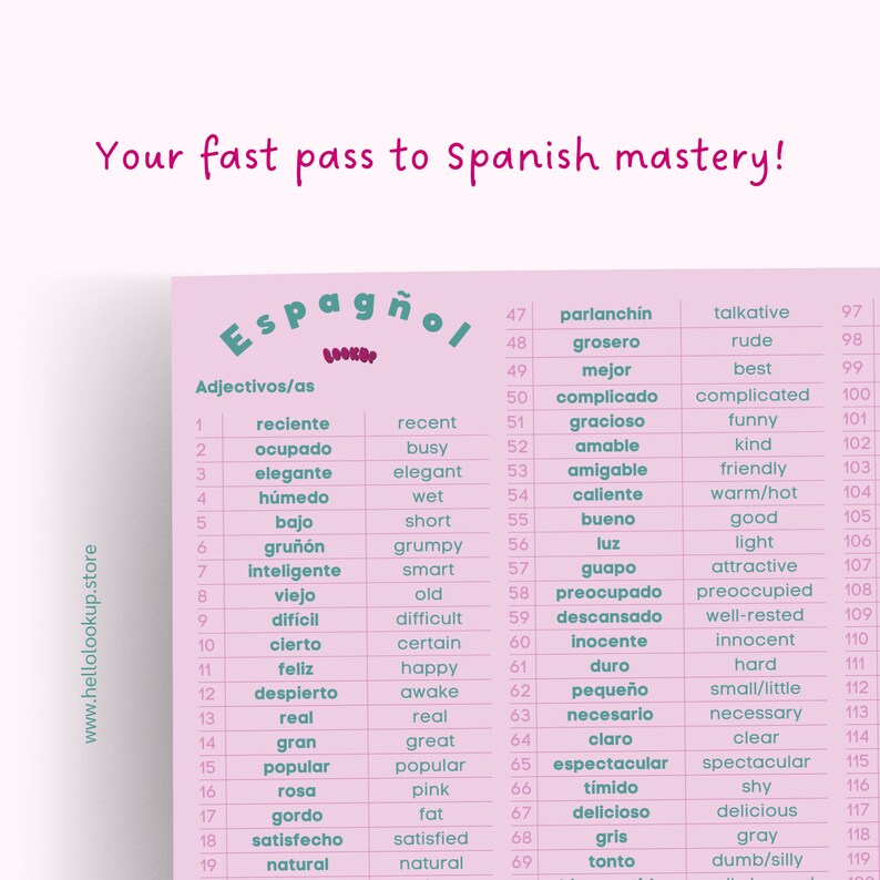 Pink Turquoise Spanish Cheat Sheet Poster Most Common Spanish ...