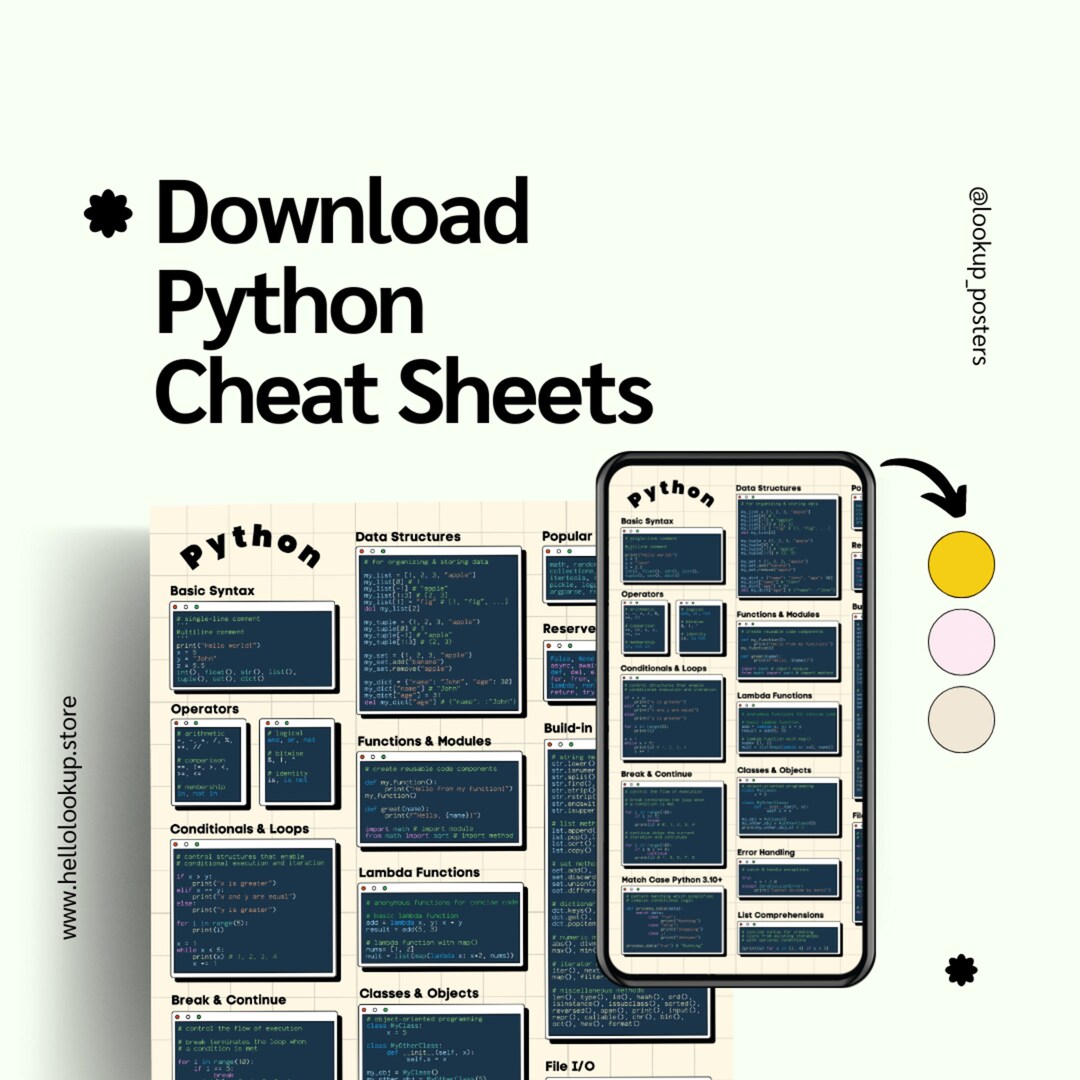 Off-white Python Programming Classroom Cheat Sheet Poster - Blue ...