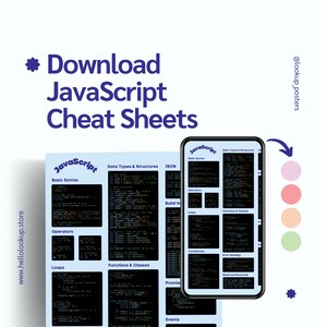 Blue Javascript Programming Cheat Sheet Poster - Stylish Javascript ...