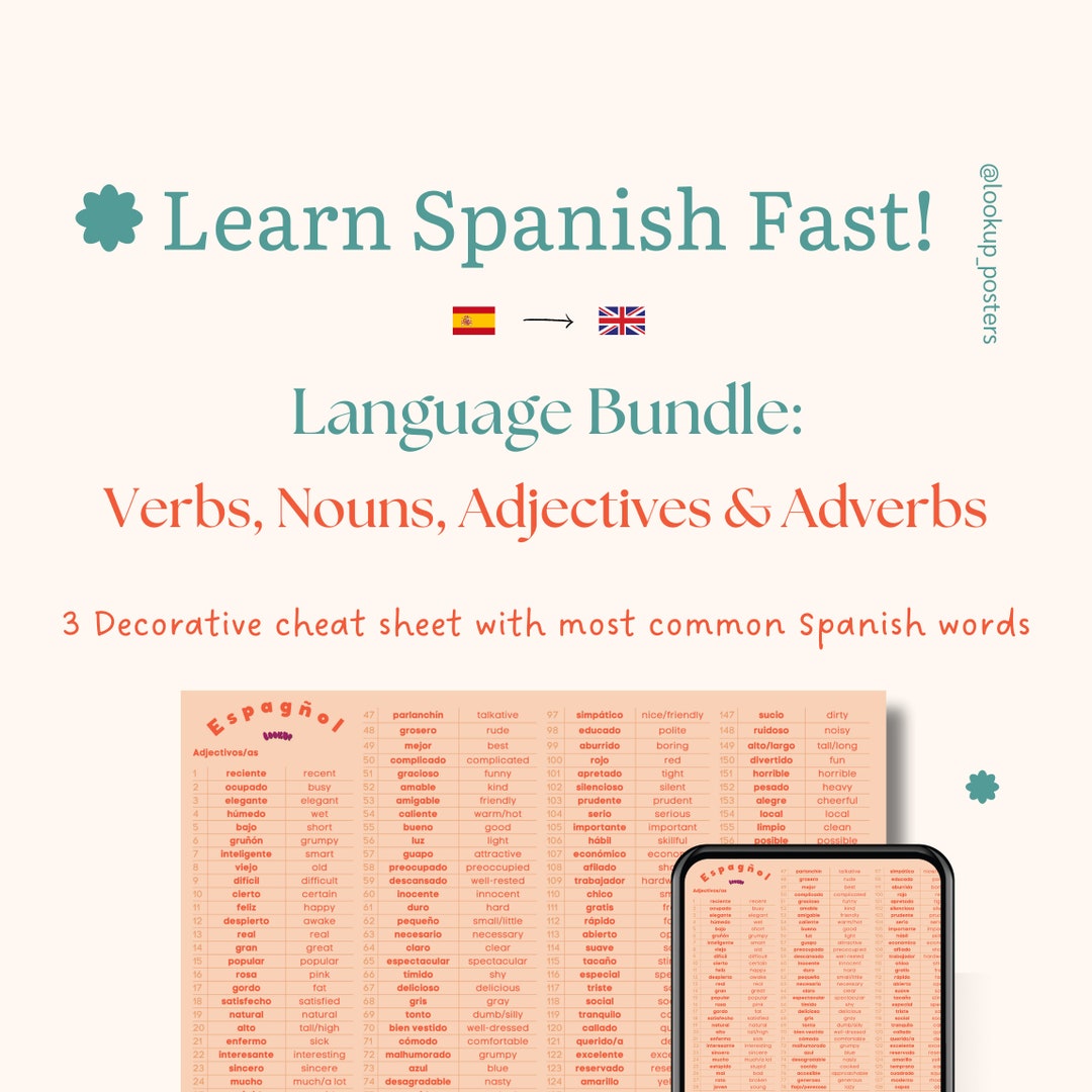 Orange Spanish Cheat Sheet Poster Bundle - Most Common Spanish Verbs ...