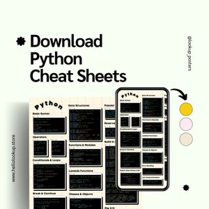 Off-white Python Programming Classroom Cheat Sheet Poster - Stylish Python Wall Art for Coding ...