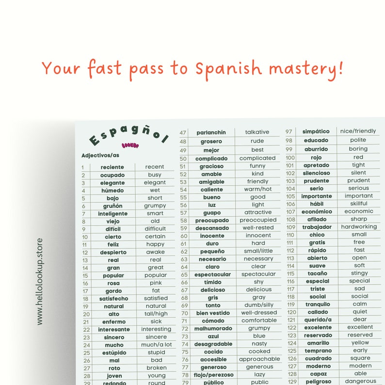 Mint Green Spanish Cheat Sheet Poster Bundle - Most Common Spanish ...