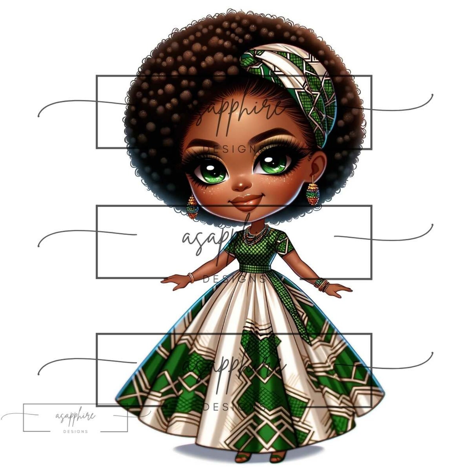 Chibi Art | African Woman | Digital Bundle of 5 PNG| POD | Ankara ...
