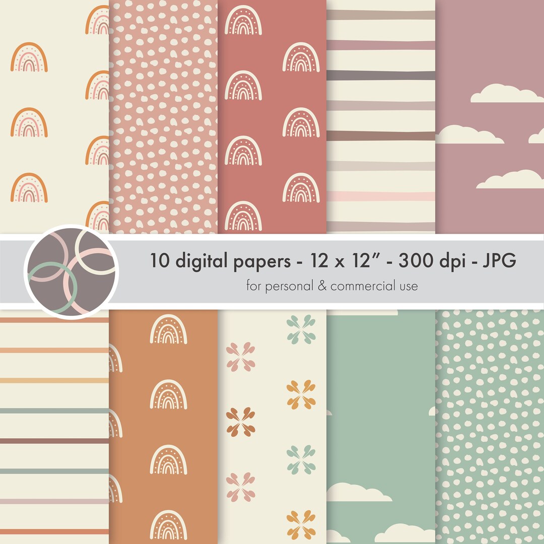 Boho Rainbow Boho Digital Paper Pack Boho Background Boho - Etsy