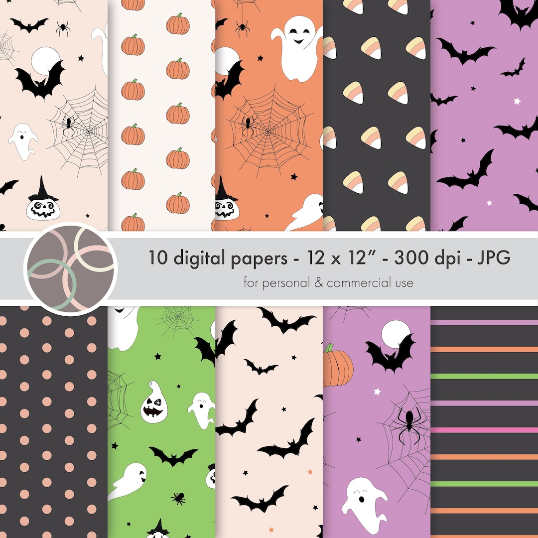 Halloween Digital Paper Pack, Ghost Pumpkin Bat Seamless Paper for ...