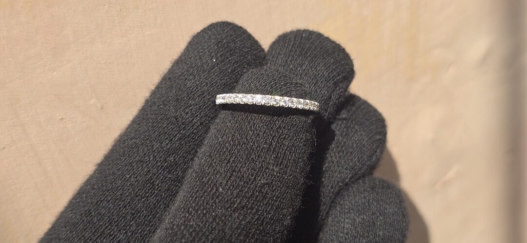 Thin Cubic Zirconia Eternity Wedding Band -925 Sterling Silver Stackable Eternity Band -women's ...