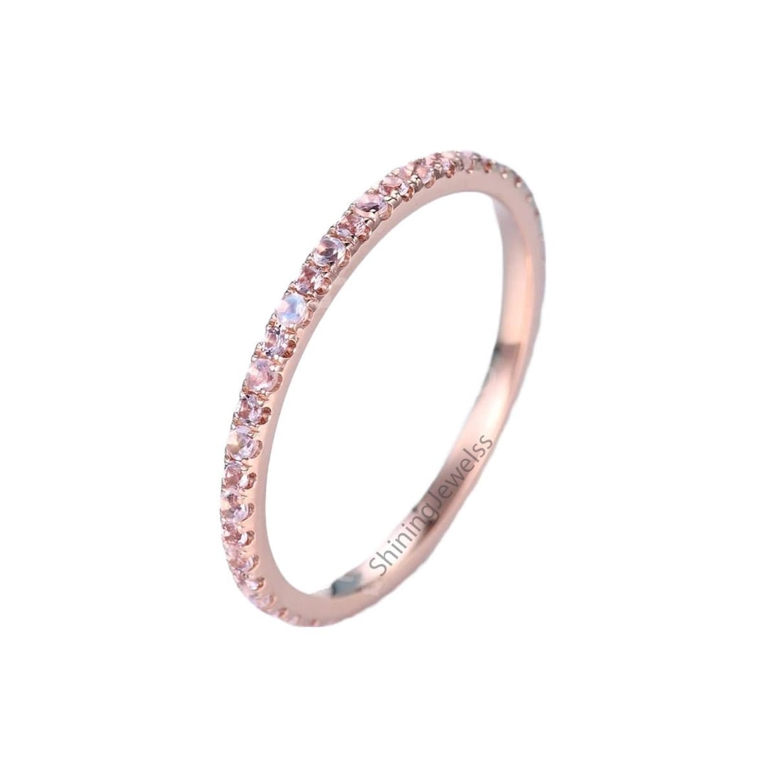Eternity Wedding Band, Morganite Stacking Ring-925 Sterling Silver ...