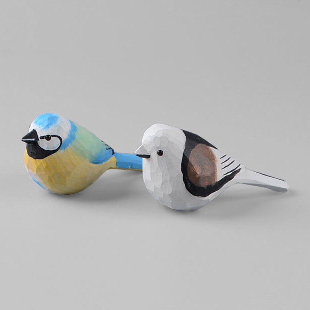 Wooden Bird Tits Crafts Hand Carved Fat Chirping Bird Wooden Carving ...
