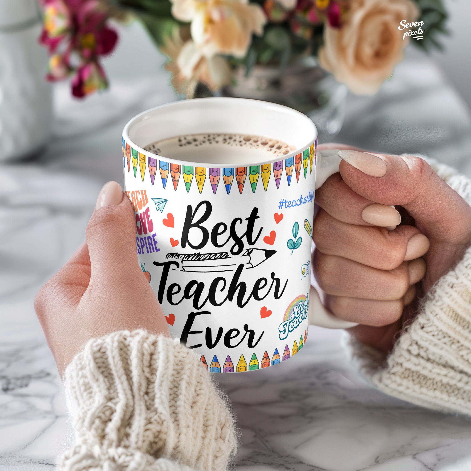 Best Teacher Ever Mug Wrap, Teacher Mug, Teacher Appreciation, Crayons ...