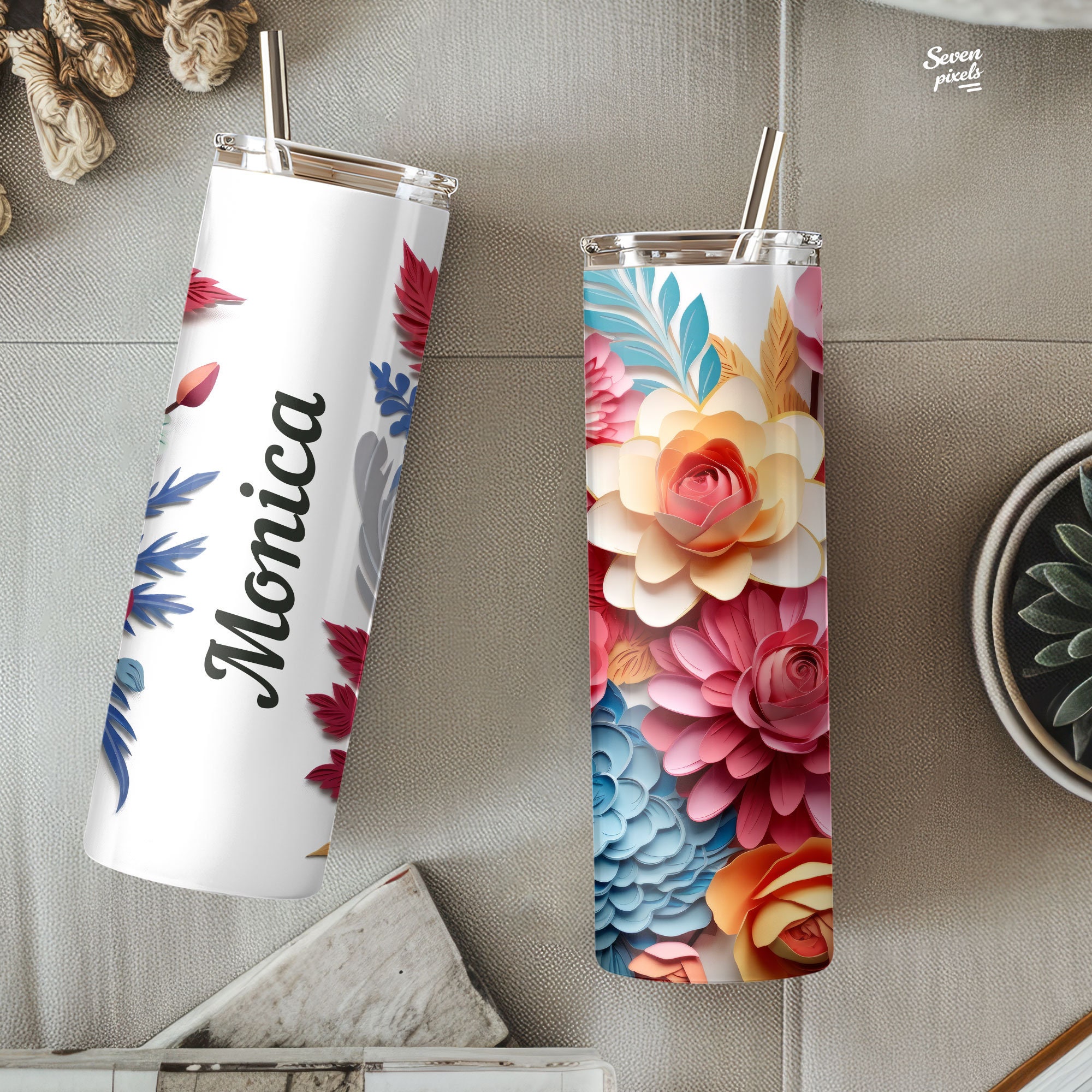 160 Add Your Own Text Tumbler, 3D Floral Add Your Name Bundle, Colorful ...