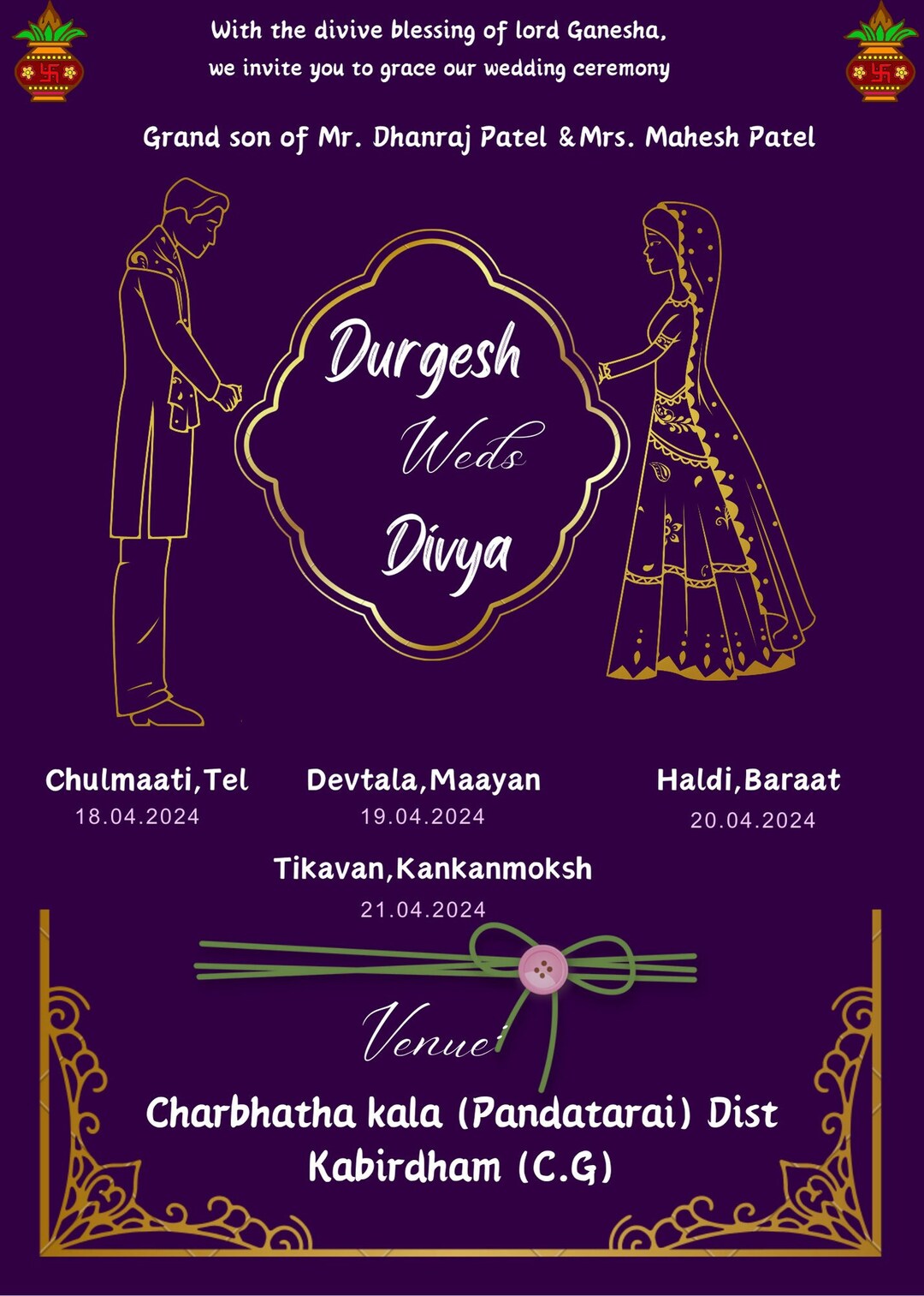 Indian Marrige Invitation Card Custamizable - Etsy