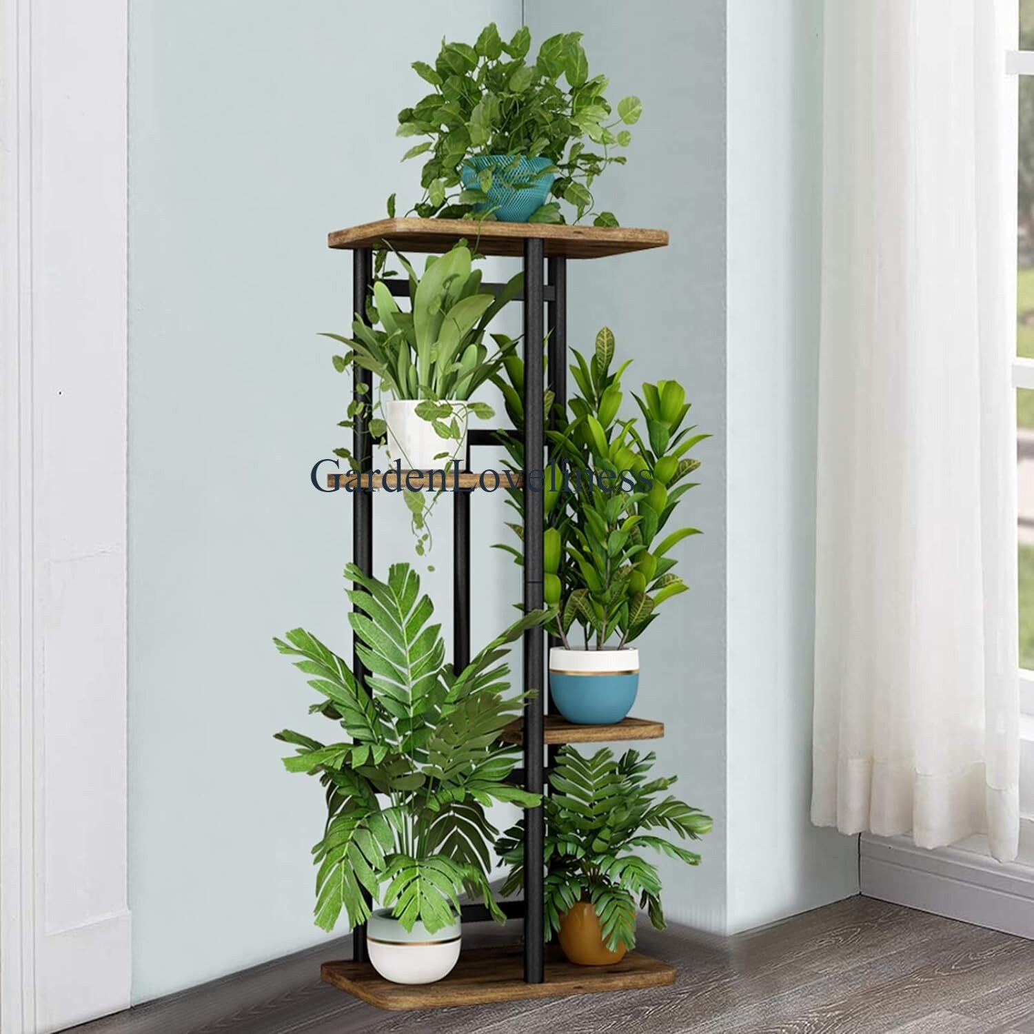 4 Tier Wood Metal Plant Stand Multi Plant Stand Indoor Plant Stand ...