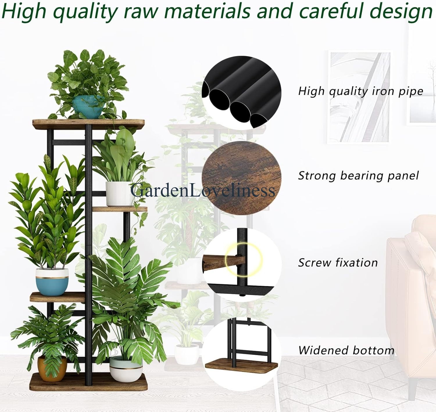 4 Tier Wood Metal Plant Stand Multi Plant Stand Indoor Plant Stand ...
