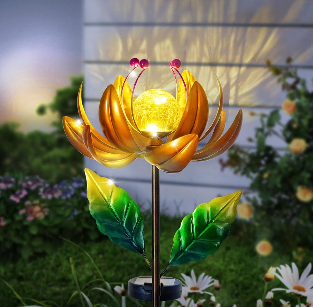 Solar Metal Lotus Flower Windmill Wind Spinner Garden Spinner Garden ...