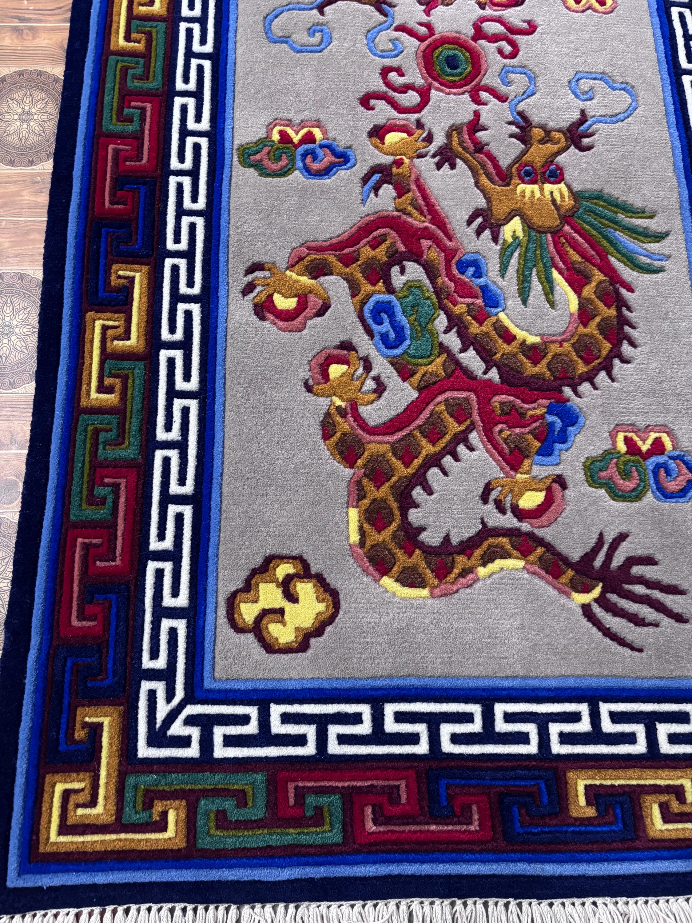 Hand-knotted Wool Rug: Mythical Dragon Tibetan Art Home Decor - Etsy