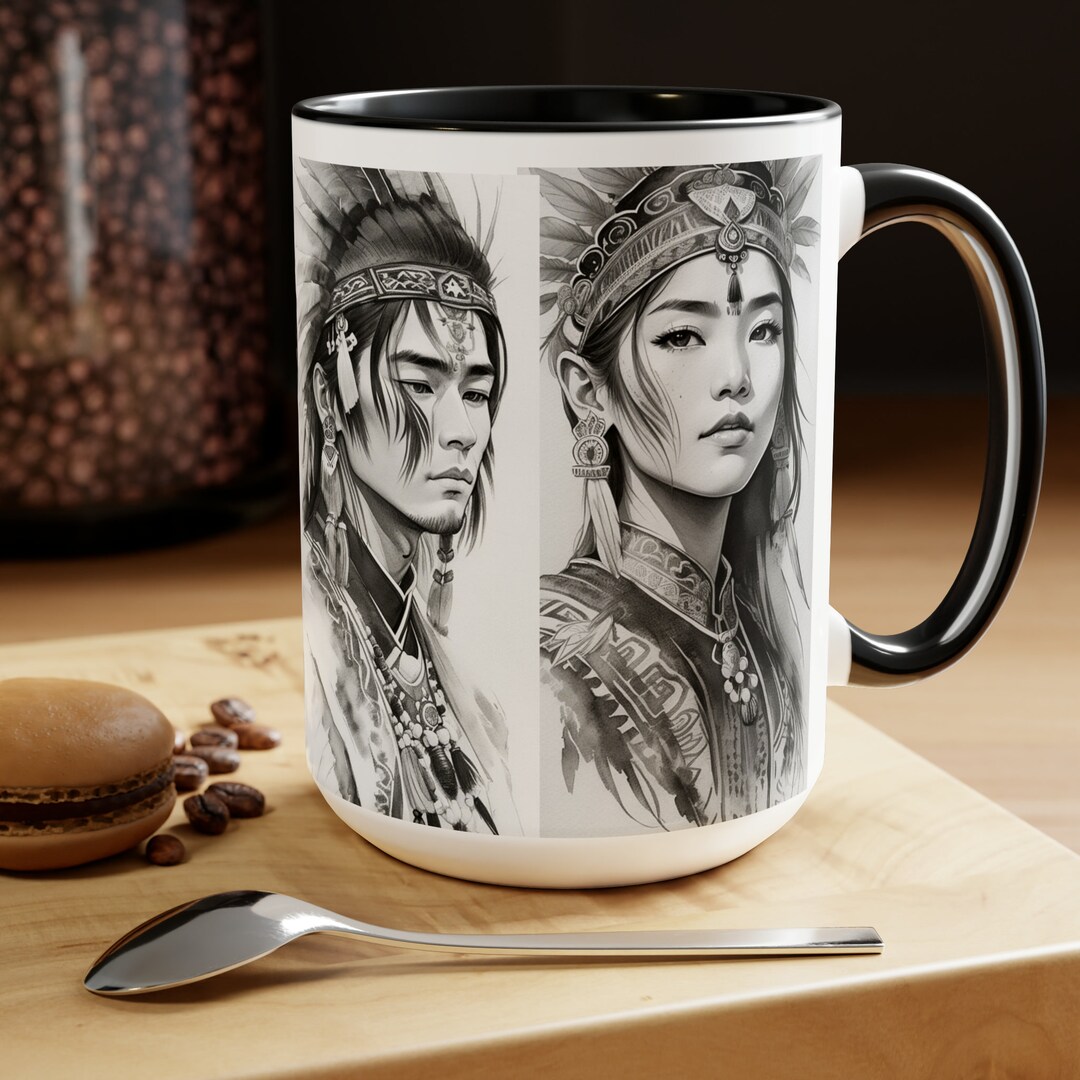 Native American Faces Two-tone 15 Oz Coffee Mugs With Black or Red ...